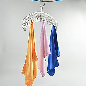 JDGOOMA 2 Pack Stainless Steel Laundry Drying Rack Windproof Clothes Hangers with 20 Clips for Drying Socks,Towels,Diapers,Bras,Baby Clothes,Underwear,Scarfs,Hats,Gloves - Upgraded Type