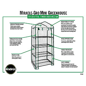 Miracle-Gro 23" x 17" x 57" All-Season 4-Tier Mini Grow House Outdoor or Backyard Easy Assembly Portable Greenhouse, Translucent