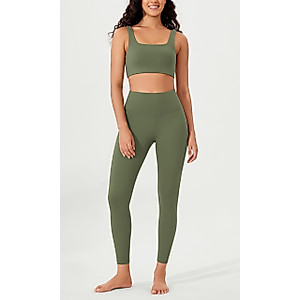 ODODOS ODLEX 2-Pack High Waist 7/8 Length Workout Leggings for Women, 25" Tummy Control Atheltic Yoga Pants, Black+Dark Olive, Small