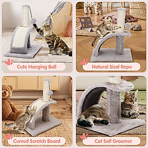 Nobleza Cat Scratching Post for Indoor Cats, Durable Natural Sisal Rope Cat Scratch Post with Cat Self Groomer, Sturdy Cat Scratcher Post for Kittens Small Cats with Funny Hanging Ball, Light Grey