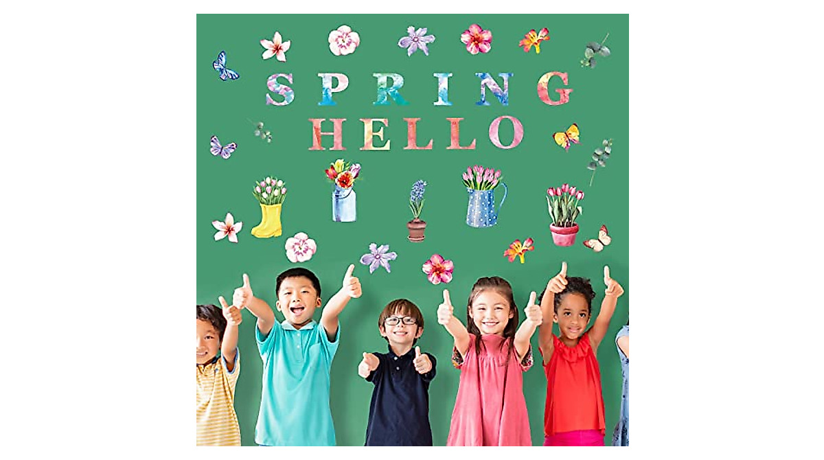 Spring Bulletin Board Decor - 68 Pcs Hello Spring Cut Outs with Glue Points