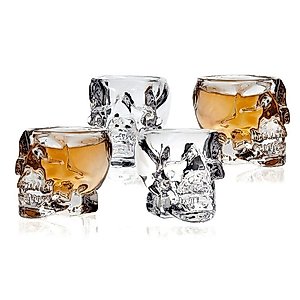 URMAGIC 4 Pcs Skull Shot Glasses, 2.5 Oz Crystal Skeleton Cup Halloween Drinkware Supplies,Skull Shaped Clear Glass Cup,Skull Face Whiskey Glasses,Halloween Party Bar Cup For Men(4 Skull Glasses)