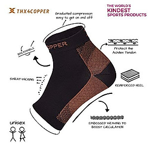 Thx4 Copper Compression Recovery Foot Sleeves for Men & Women, Copper Infused Plantar Fasciitis Socks for Arch Pain, Reduce Swelling & Heel Spurs, Ankle Sleeve with Arch Support-X-Large