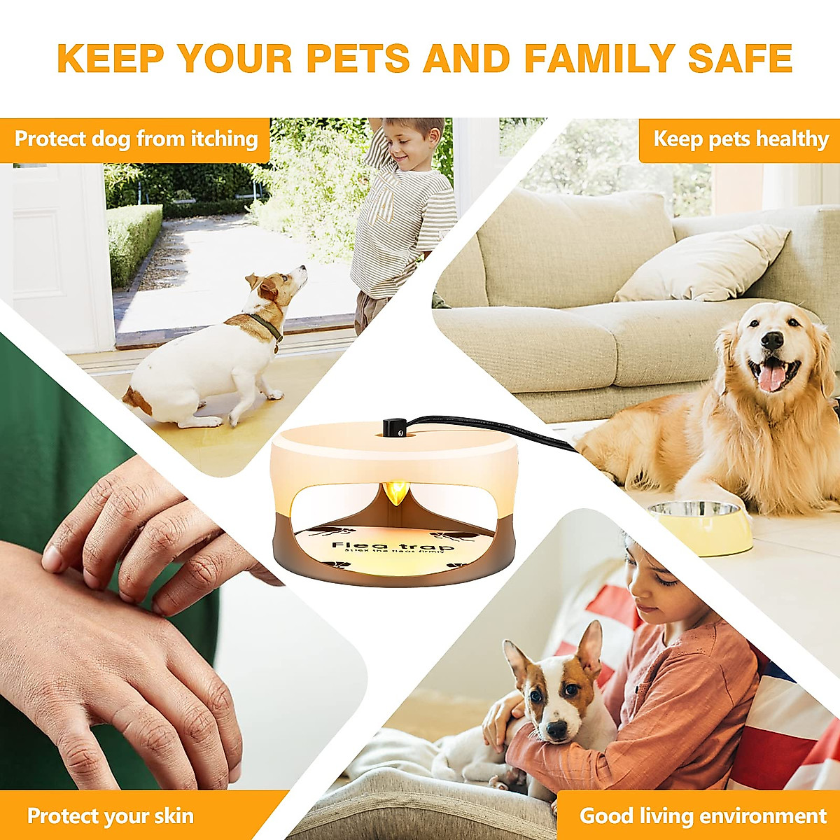 Flea Traps for Inside Your Home 2 Packs, Flea Light Trap for Indoor, Bed Bug Killer with Sticky Pads & Light Bulb Replacement, Natural Flea Insect Infestation Treatment Trap