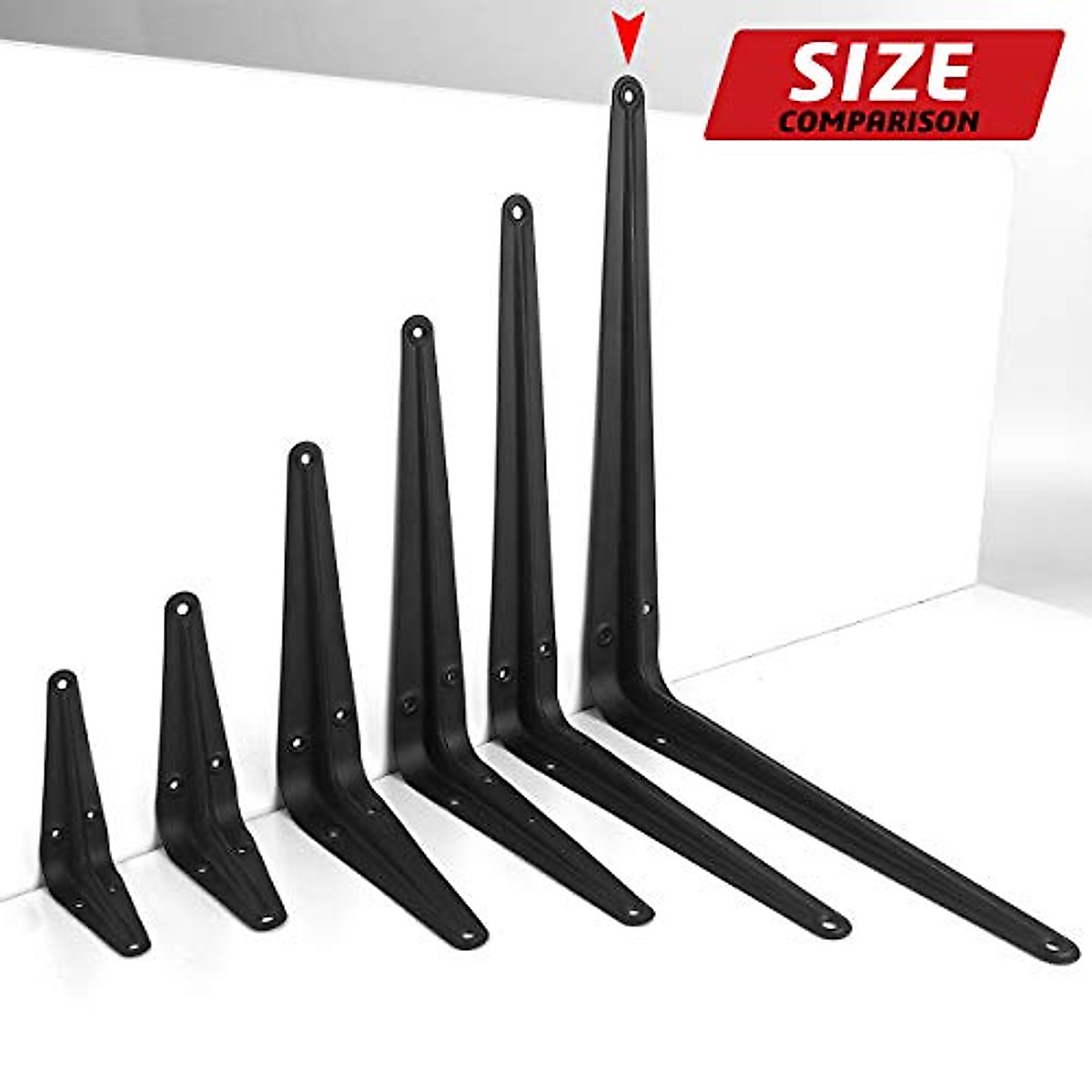 20 Pack 12 Inch Shelf Brackets, Heavy Duty Black Iron Metal Floating Shelves Bracket L Bracket Corner Brace Support, J Brackets Metal Joint Angle Bracket