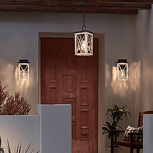 Outdoor Pendant Light Exterior Hanging Lantern Porch Pendant Lights, Light Wood Grain with Glass 1-Light Lamp for for Porch, Patio, Entryway