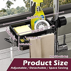 LACEEZEN Kitchen Sink Faucet Organizer with Drain Tray & Towel Rack, Rustproof Sponge Holder for Kitchen Sink, Sink Caddy Holder for Scrub Daddy, Scrubbers, Soap - For dia 0.78-1.14in Round Pipe, Left