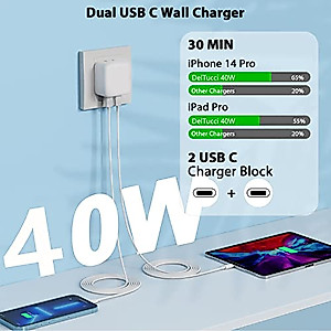 iPhone 14 13 Fast Charger, 40W Dual USB-C Quick Wall Charger[MFi Certified] 2pack 6FT Long Lightning Cable+Double Port Foldable USBC Apple Charger Fast Charging for iPhone 14/13/12/11/XR/XS/SE/iPad