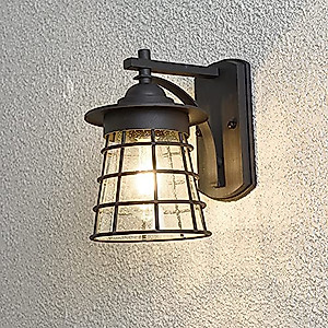 OUUED Quality Wall Lamps Rustic Outdoor Wall Lantern Light Seed Glass Shade Waterproof Exterior Wall Mounted Sconce Lighting Fixtures Black Finish E27 Socket for Home Patio Garden Garage Lamp