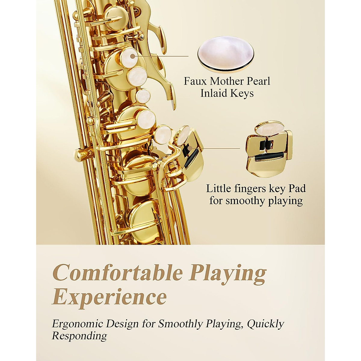 Eastar Tenor Saxophone Student Tenor Saxophone Bb Tenor Sax B Flat Gold Lacquer Beginner Saxophone With Cleaning Cloth,Carrying Case,Mouthpiece,Neck Strap, Reeds, Full Kit, TS-Ⅱ