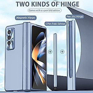 NINKI Compatible Samsung Galaxy Z Fold 4 Case with S Pen Holder & S Pen,Hinge Protection Case for Samsung Z Fold 4 Case with Screen Protector,Samsung Z Fold 4 5g Case Galaxy Fold 4 5g Phone Case Blue