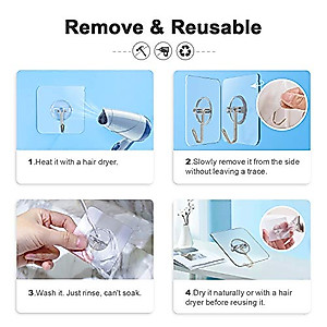 Znben Adhesive Hooks, Reusable Utility Hooks Heavy Duty 13LB Wall Hooks Transparent Seamless Hooks Waterproof and Oil Proof for Kitchen Bathroom Ceiling Office Window 10 Pack