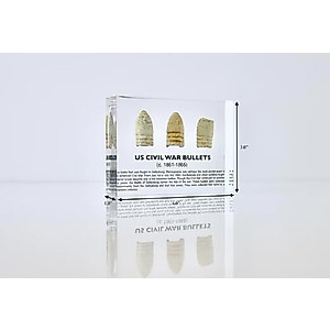 Civil War Minié Ball Bullets Display - Authentic Lead Bullets Preserved in Lucite, Handmade in USA, 4x3x1 inches, for Display or Education Purposes