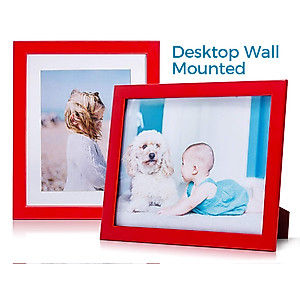 JD Concept 8x10 Soft-Red Thin Wood Picture Frame with Glass, for Photo 6x8 with Mat or 8 x 10 without Mat, Desk-top or Wall Mounted