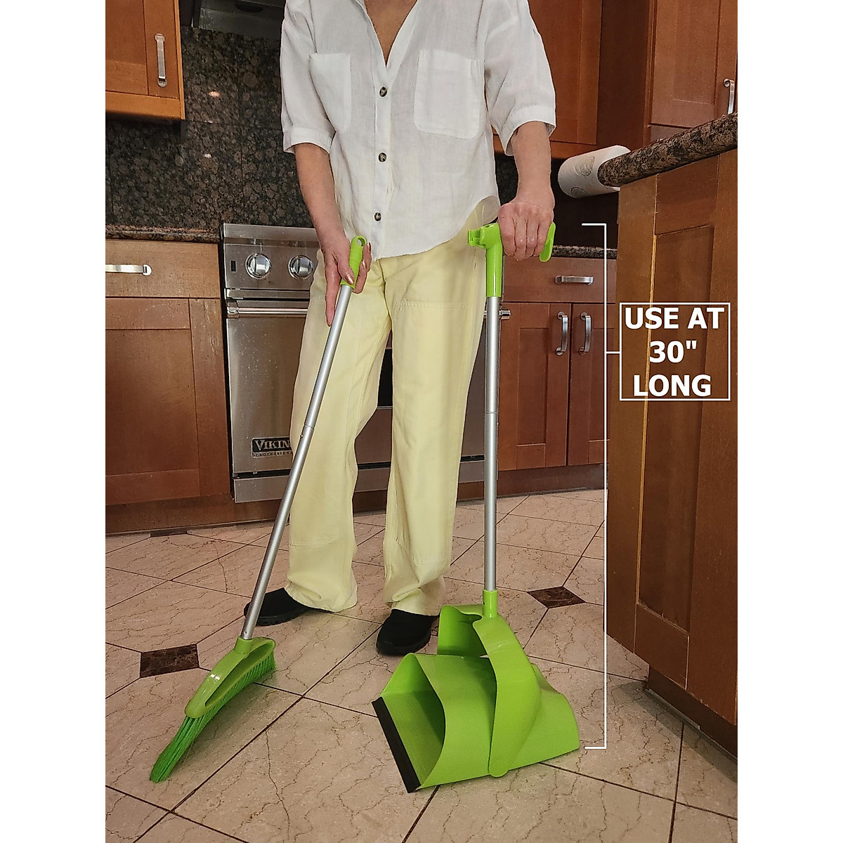 PortoTrash Broom and Dustpan Set for Home, Angled Broom and Upright Dustpan with Extendable Poles, Long Handle Broom and Dustpan Set for Kitchen, Portable Dustpan Combo for Sweeping RV