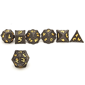 MS hong Metal D&D Dice Set,7 Pieces Dragon Scale Metallic Die with Velvet Pouch for Dungeons and Dragons RPG MTG Table Games Pathfinder Shadowrun Math Teaching Scales-dragons Tattoo-black