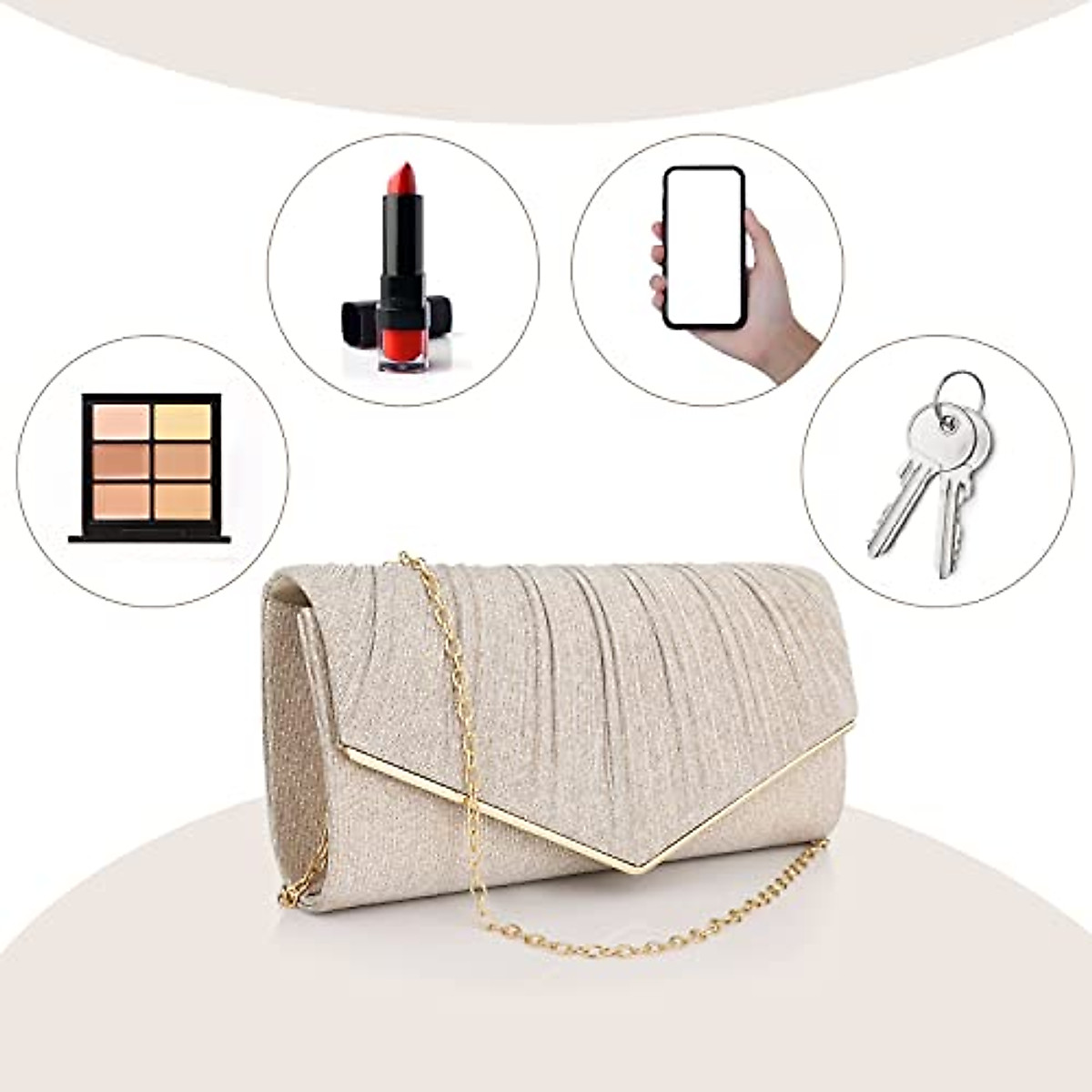 BWKUNOLF Clutch Purse Envelope Clutch Purses Evening Bag Evening Purses Clutches,Women Handbags Shoulder Bag Crossbody Bags for Formal Wedding Party Prom Banquet (Gold)