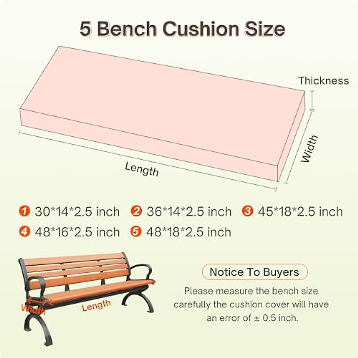RULAER 30×14×2.5inch Bench Cushions,Red Non-Slip Seat Cushions for Patio Furniture,70D Thickened Foam Indoor/Outdoor Bay Window Cushion