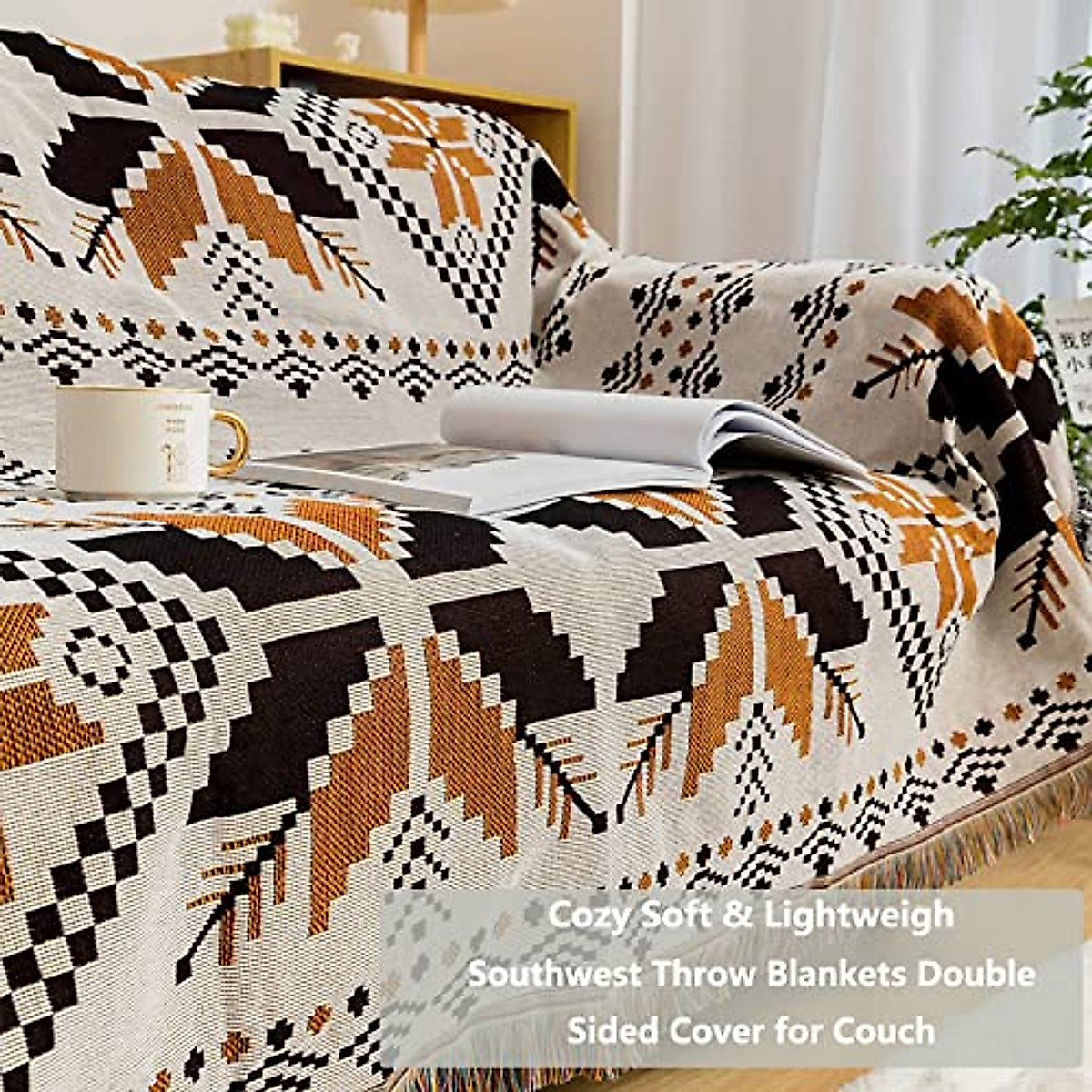 BaiCarre Throw Blanket,Boho Blanket Throw,Lightweight Cozy Soft Southwest Thermal Blanket Cover for Bed,Sofa,Couch Decorative,Travel, All Season,Camping on Grass Picnic Blankets (70.8 * 51.1 Inches)