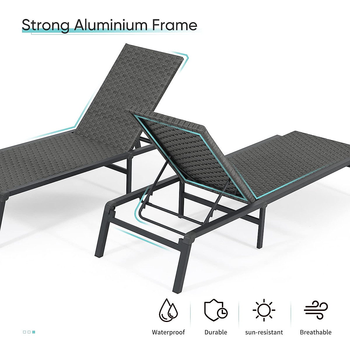 Verano Garden Set of 2 Patio Lounge Chair, Adjustable 5-Position Folding Pool Chaise Lounge Set for Outdoor Patio Lawn Beach Deck W/Aluminum Frame, 300lb Weight Capacity, Fully Assembled