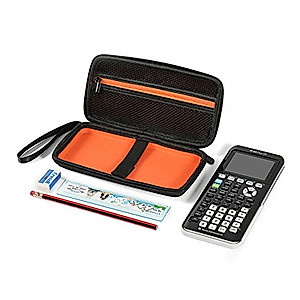 BOVKE Hard Graphing Calculator Case Compatible with Texas Instruments TI-84 Plus CE/TI-84 Plus/TI-83 Plus CE/Casio fx-9750GII, Extra Zipped Pocket for USB Cables, Manual, Pencil, Ruler, Black