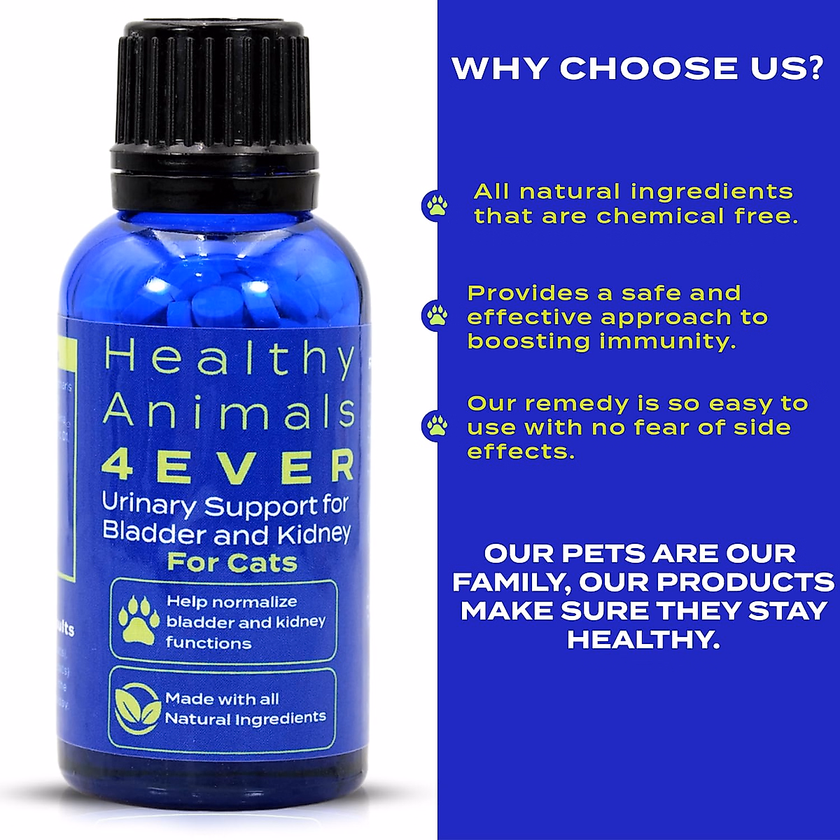 Healthy Animals 4 Ever Urinary Support for Bladder and Kidneys for Cats - for Urinary Tract Infections & Renal Cleansing - Natural, Homeopathic, Non-GMO, Organic - Preservative & Chemical Free - 300ct