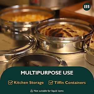 MARU Stainless Steel Airtight Food Storage Containers - Kitchen Set with Lids, Ideal for Flour Storage, Perfect Kitchen Canisters for Food Storage Set of 3Pcs (300ML, 475ML, 600ML)