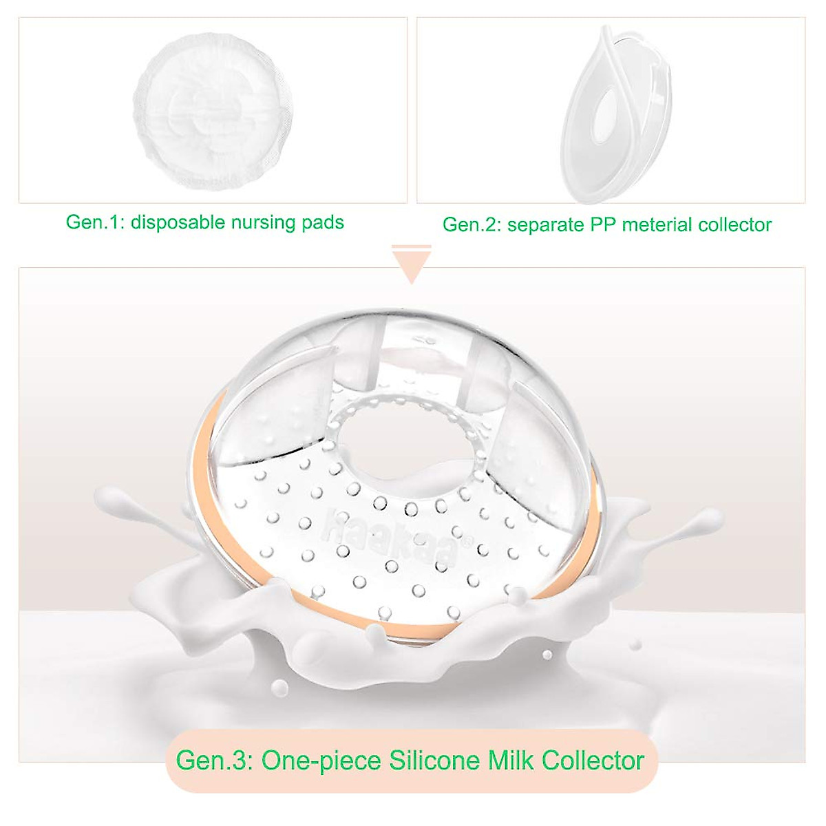 haakaa Breast Milk Collector Breast Shells Breast Milk Catcher Milk Savers Nipple Shells for Breastfeeding, Reusable & Easy to be Placed Under Bras, 2 Pack