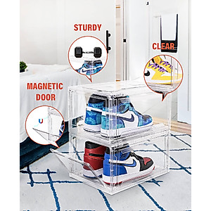 KDOR Shoe Boxes Clear Plastic Stackable 3 Pack Shoe Storage for Sneakerheads, Magnetic Door, Strong and Block of UV Protect your Shoes