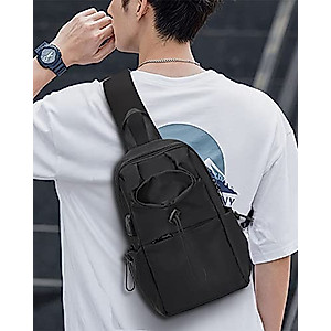 Black Sling Crossbody Bag for Men Women, Tactical Backpack Shoulder Daypack Mini Anti-Theft Cross Body Motorcycle Chest Bags, Small One Strap Backpack for Casual Travel Hiking Outdoor Sports