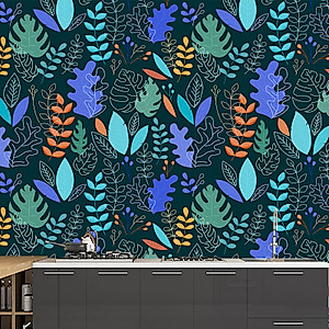 Eilyliafe 121"x16.5" Colorful Contact Paper Boho Peel and Stick Wallpaper Leaf Wallpaper Self Adhesive Removable Wallpaper for Walls Furniture Covering Vinyl Rolls