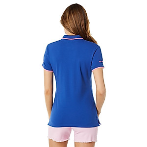 U.S. Polo Assn. Women's Classic Stretch Pique Polo Shirt - Ladies Cotton Short Sleeve Golf Shirt, Women's Polo Shirts for Work, School, Tennis & Semi-Formal Events - Blue Raft (Large)