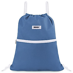 WANDF Drawstring Backpack String Bag Sackpack Cinch Water Resistant Nylon for Sport Yoga Gym Shopping (Dark Blue)