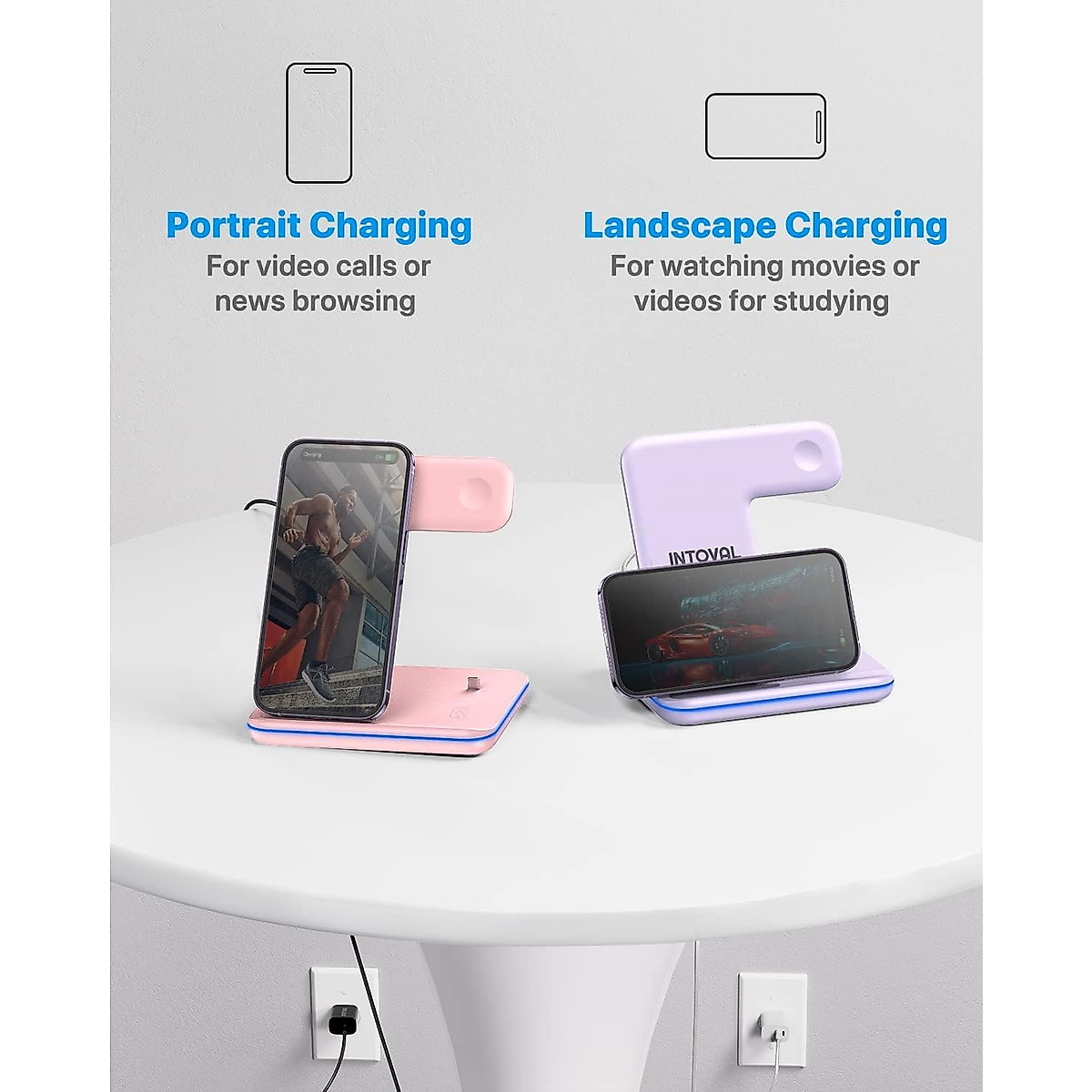 Intoval Charging Station for Apple iPhone/iWatch/Airpods, 3 in 1 Wireless Charger for iPhone15/14/13(Pro, Pro Max) 12/11/XS/XR, iWatch9/8/Ultra/7/6/SE/5/4/3/2, Airpods Pro2/Pro1/3/2/1 (Z5,Lilac)