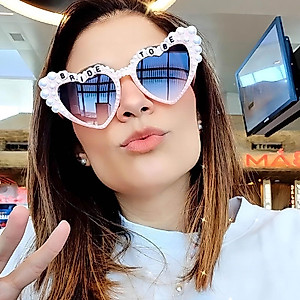 Bachelorette Party Bride Sunglasses, Heart Shaped Pearl Glasses for Women Kids Bridesmaid Bride to Be Party Gift Supplies