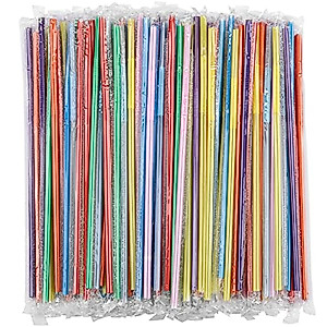 400 Pcs Colorful Flexible Plastic Drinking Straws Individual Package Disposable Bendy Straws 10.23" Extra Long Fancy Straws for Drink