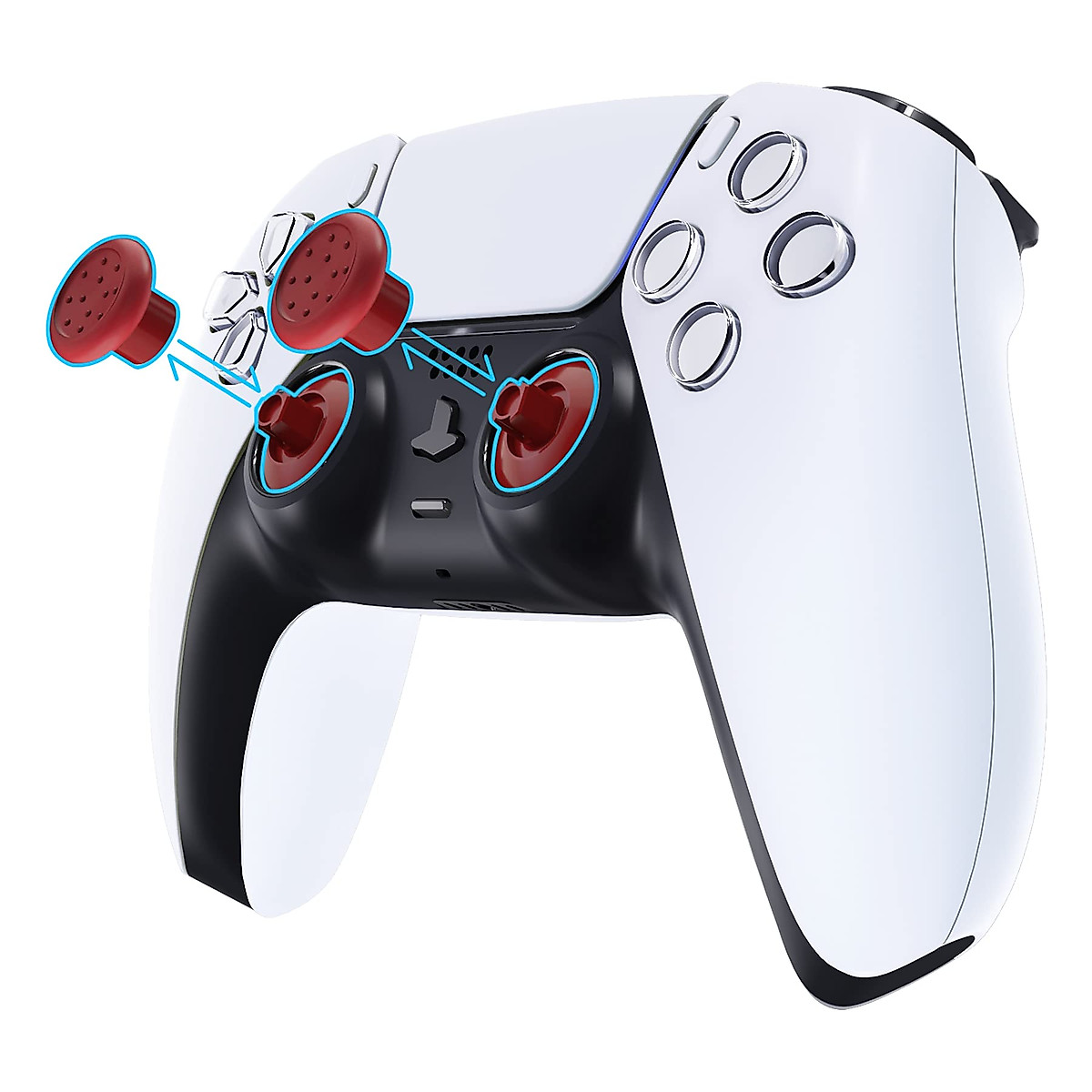 eXtremeRate ThumbsGear Interchangeable Ergonomic Thumbstick for PS5 Controller, for PS4 All Model Controller - 3 Height Domed and Concave Grips Adjustable Joystick - Carmine Red