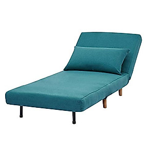 GIA Tri-Fold Convertible Polyester Sofa Bed Chair with Removable Pillow and Legs, Peacock Blue 1 pack