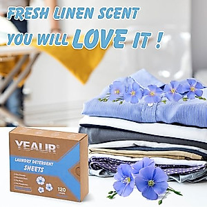 YEALIR Laundry Detergent Sheets Up to 120 Loads, Fresh Linen - Eco-Friendly Laundry Detergent, Zero Waste Laundry Strips - Liquidless Laundry Sheets for Home Dorm Travel Camping…