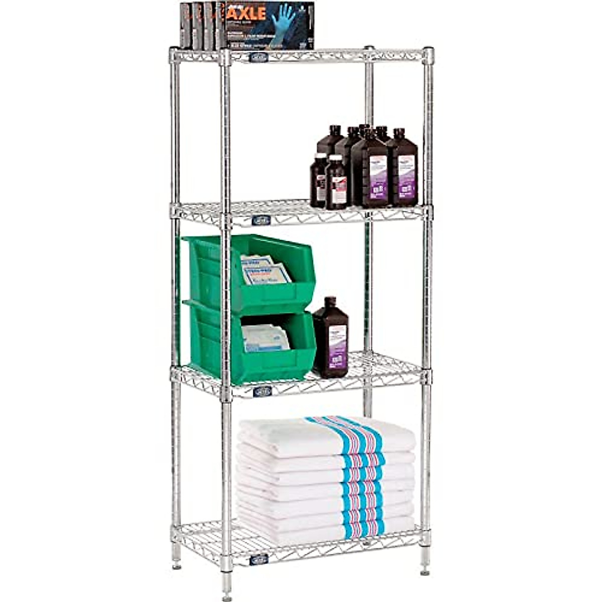 Nexel 14" x 30" x 63", 4 Tier Adjustable Wire Shelving Unit, NSF Listed Commercial Storage Rack, Chrome Finish, leveling feet