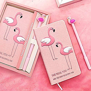 Flamingo Notebook Journal Gel Pen Set Trendy Flamingo Diary Notebook Pink Flamingo Gifts Set for School Office Supplies Girls Kids Birthday Gift