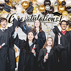 RUBFAC 65pcs 12 Inches Black Gold Confetti Balloons Kit, Metallic Gold and Black White Party Balloons with Ribbons for Birthday, Wedding, Baby Shower, Graduation Decorations