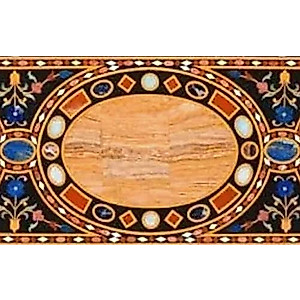 Pietra Dura Black Marble Inlay Rectangular 48" x 30" Inch Coffee Table Top, Stone Inlaid Top for Wall Decor, Breakfast Table Top, Living Room Furniture, Piece Of Conversation, Family HeirLoom