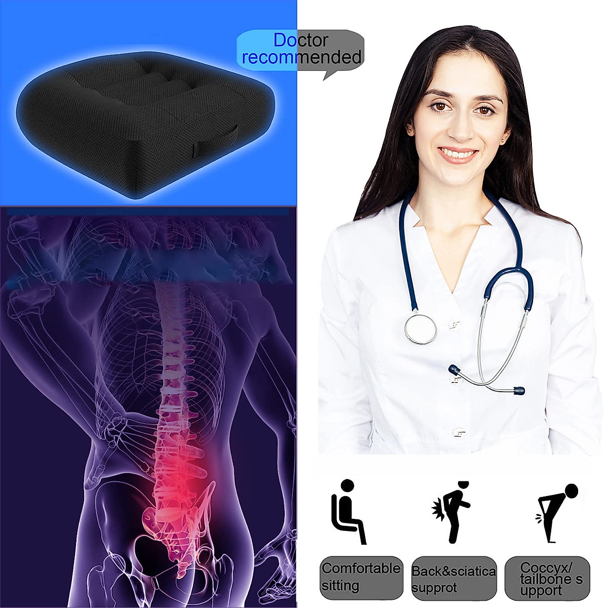 WSGJHB Office Chair Cushion Pillow Adult Car Booster Seat Cushions for Short People Effectively Increase Field of View Lower Back Fatigue Relief, Seat Cushions for Cars, Office, Home (Black C)