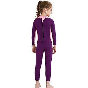 Kids Girls 2.5mm Wetsuit Long Sleeve One Piece Dive Skin UV Protection Thermal Swimsuit for Diving Snorkeling Swimming 10-11 Years Pink