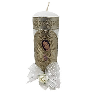 Baptism Candle Set in a Wooden Box with Towel, Catholic Baptism Kit,Candle, Rosary and Shell for Baby Boys and Girls. Handmade in Mexico Gift for Godparents. Holy Spirit Baptism Kit Kit de Bautizo.