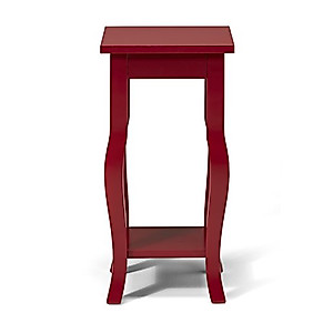 Kate and Laurel Lillian Wood Pedestal End Table with Curved Legs and Shelf, Red