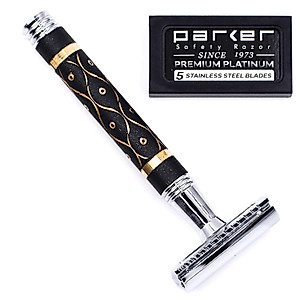 Parker, 65R Super Heavyweight Gray and Gold Double Edge Safety Razor & 5 Parker Blade Refills