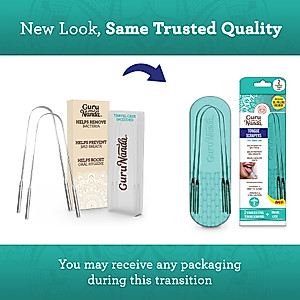 GuruNanda Tongue Scraper for Adults (2 Pack) with Travel Case, 420 Medical-grade 100% Stainless Steel Tongue Cleaner, Aids in Fresh Breath & Oral Care