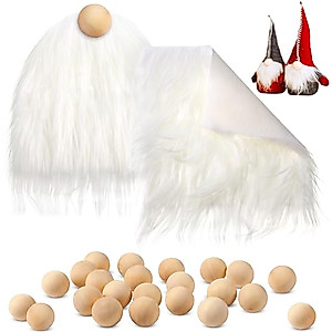 Tatuo 22 Pcs Faux Fur Fabric Squares and Wooden Balls Gnome Beards Crafting Set Include 2 Pcs Fur Fabric Patches 10 x 10 Inch 20 Pcs Wood Balls for Christmas Crafting Sewing Supplies(White)